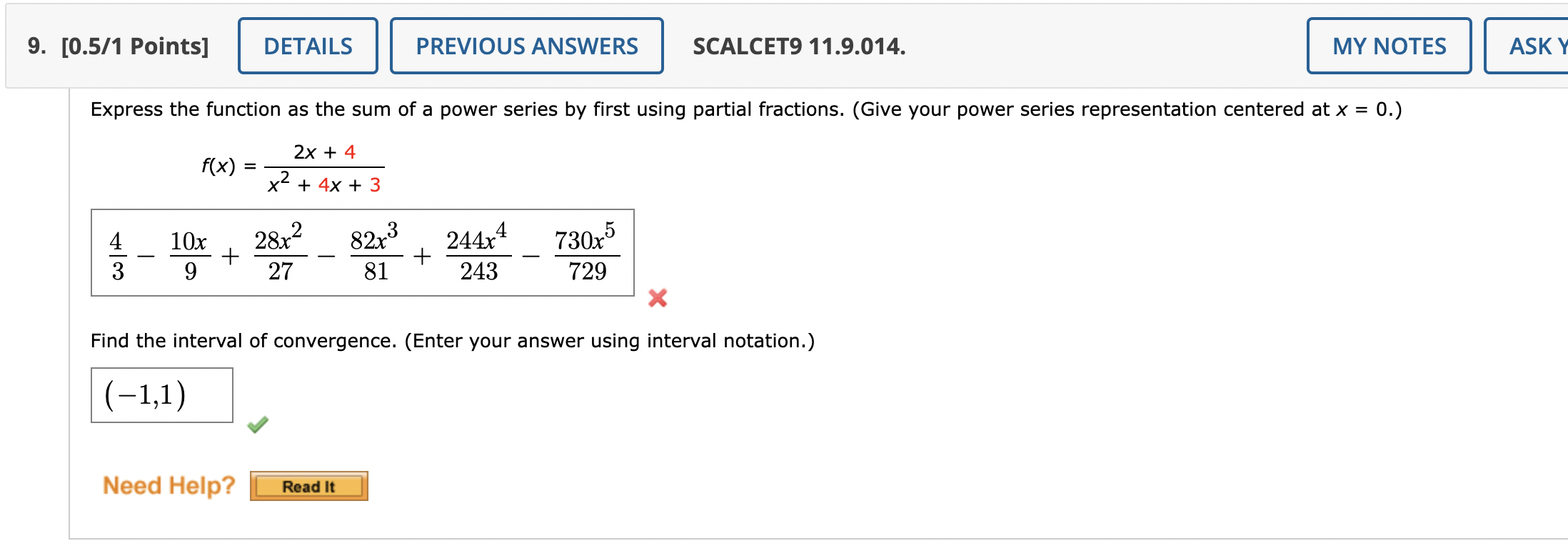 .5/1 Points] SCALCET9 11.9.014. Express the function | Chegg.com