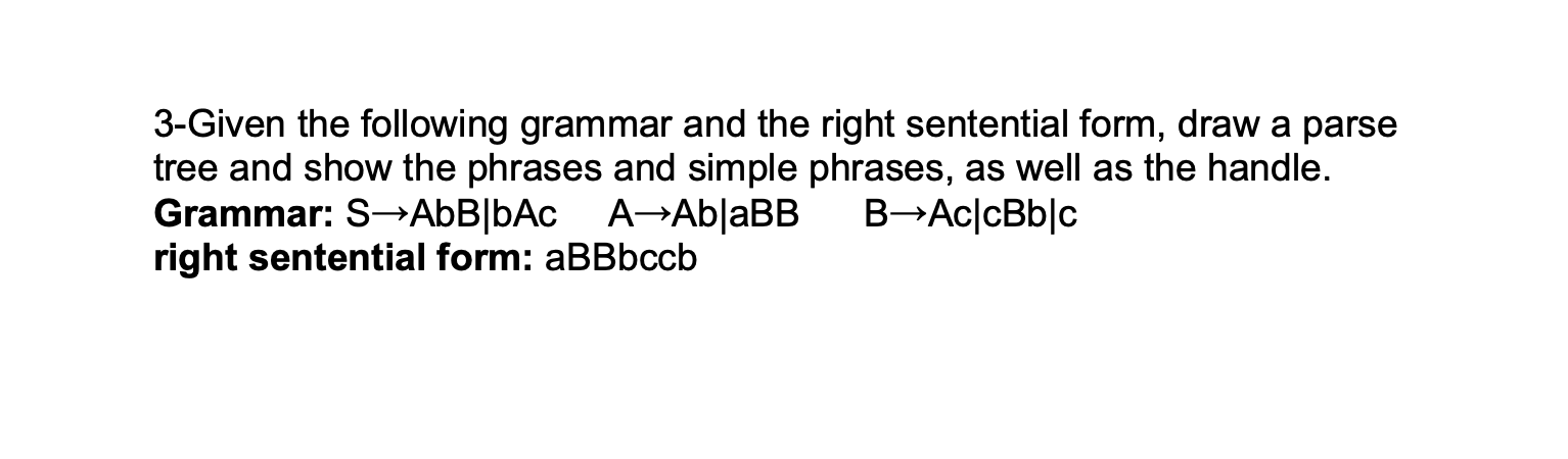 Solved 3-Given the following grammar and the right | Chegg.com