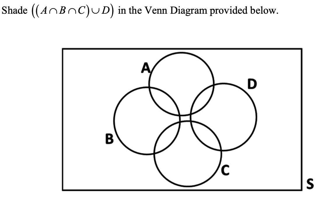 Solved Shade ((An BnC)uD) in the Venn Diagram provided | Chegg.com