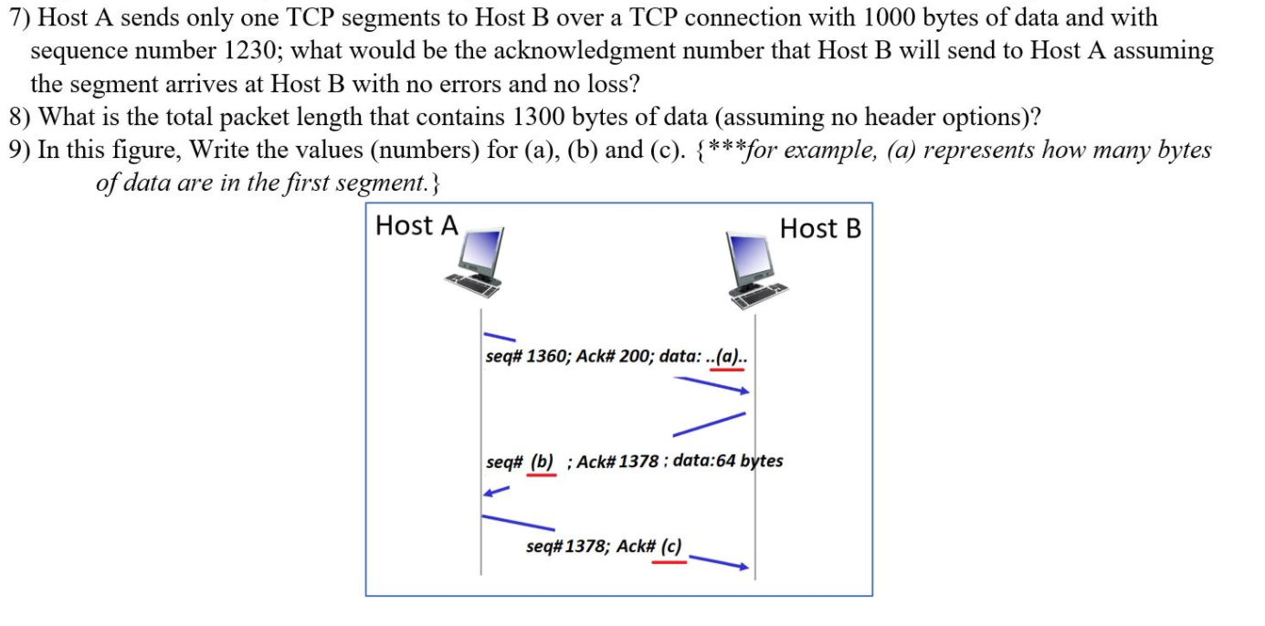 Solved 7 Host A Sends Only One Tcp Segments To Host B Over 8899