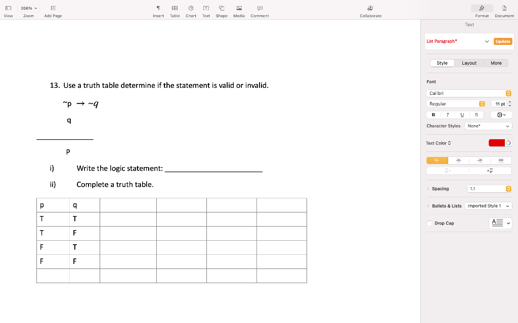 Solved 206% Zoom T Insert Table Chart 62 Callaborate View | Chegg.com