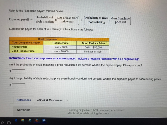 Solved Refer to the 'Expected payoff formula below: Expected | Chegg.com
