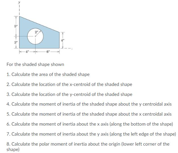 Solved For the shaded shape shown 1. Calculate the area of | Chegg.com