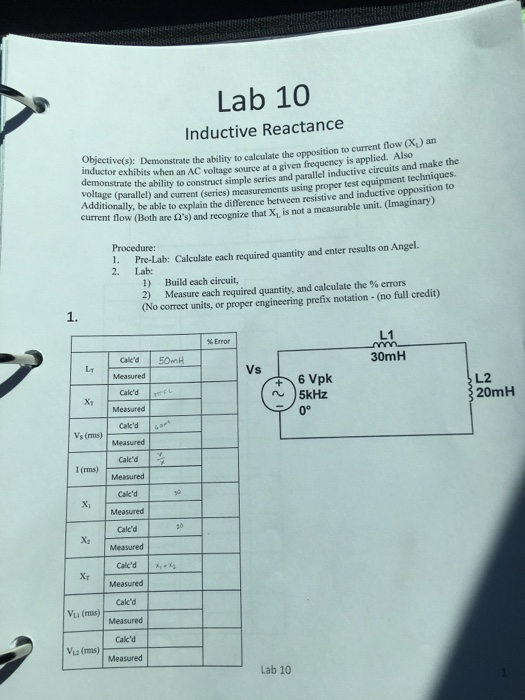 Solved Lab 10 Inductive Reactance inductor Demonstrate the | Chegg.com