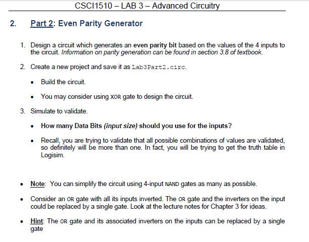 Solved 1. Design a circuit which generates an even parity | Chegg.com