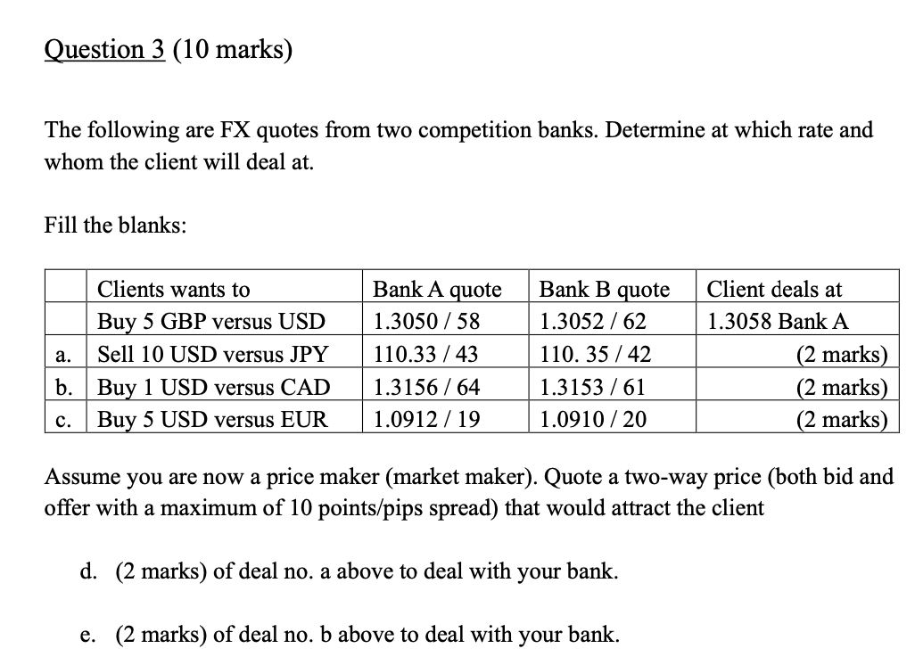 Solved Question 3 (10 marks) The following are FX quotes | Chegg.com
