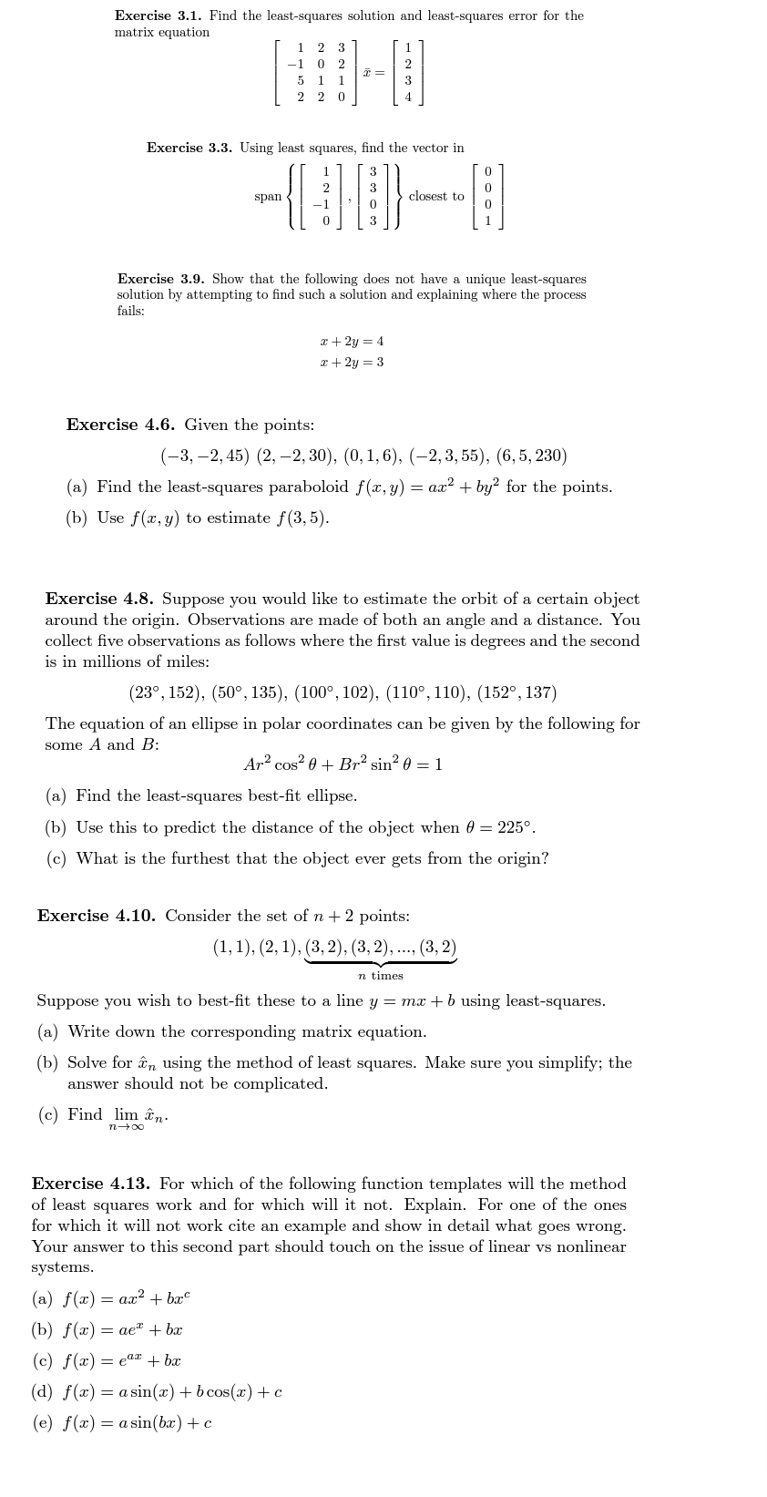 Solved Exercise 3.1. ﻿Find the least-squares solution and | Chegg.com