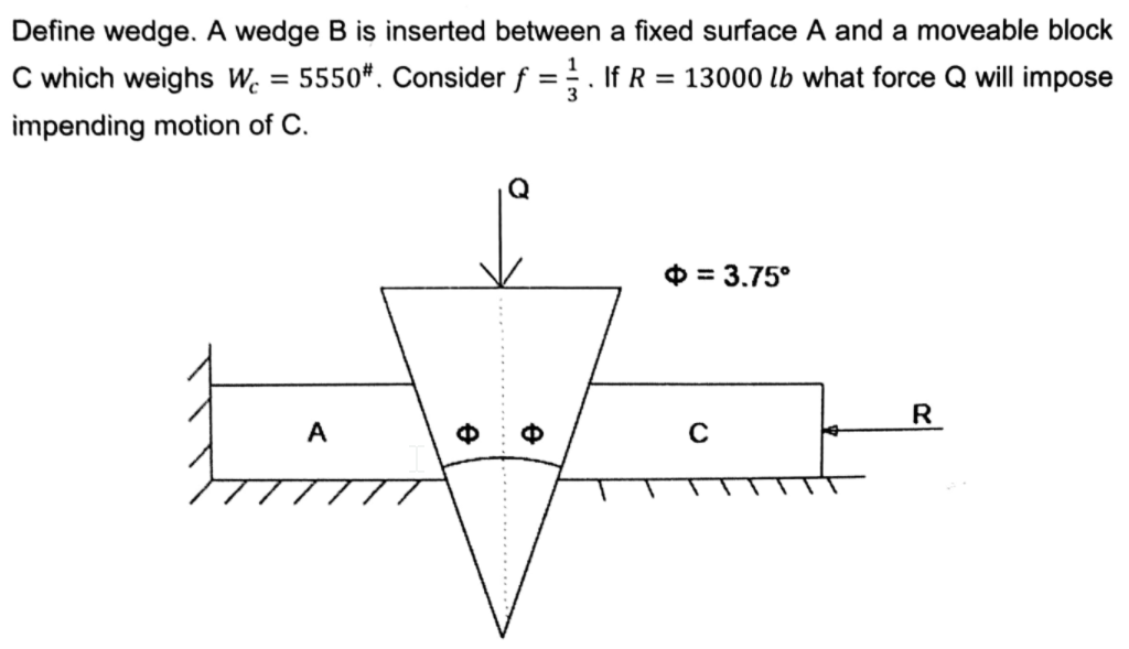 Solved Define wedge. A wedge B is inserted between a fixed | Chegg.com