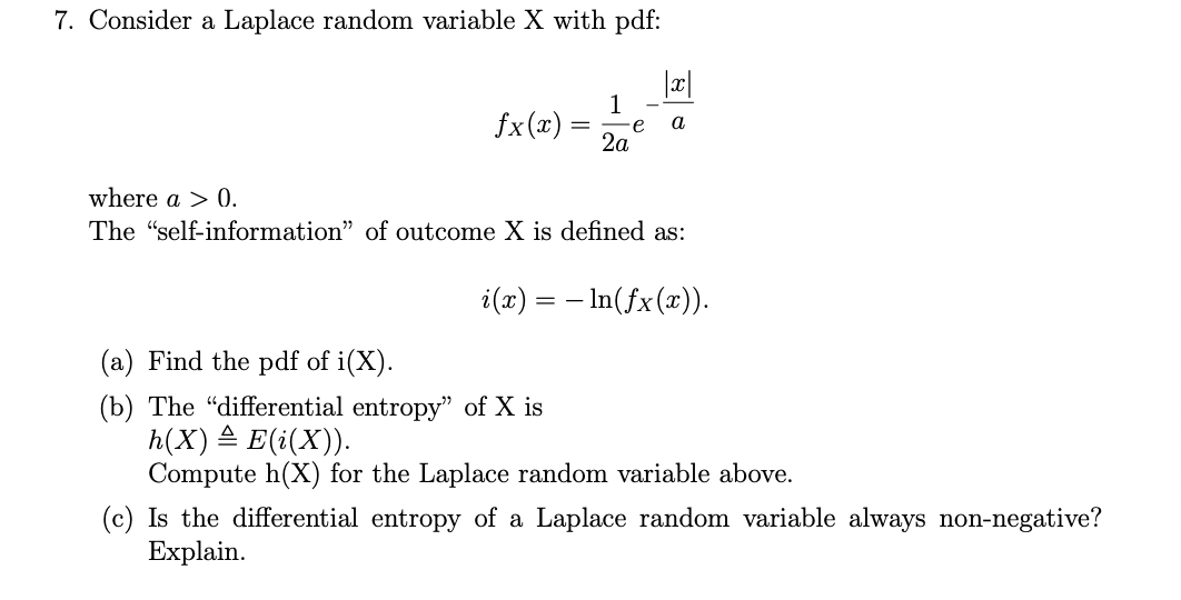 Solved 7 Consider A Laplace Random Variable X With Pdf 