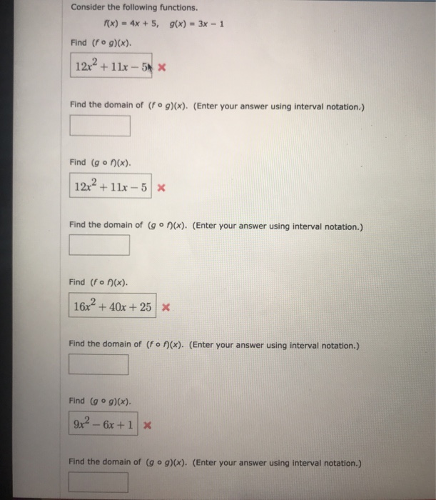 Solved Consider the following functions Find (fo g)x). 12x | Chegg.com