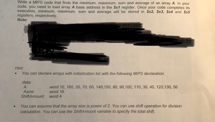 Solved Write A Mips Code That Finds The Minimum Maximum