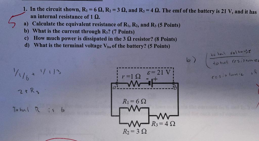 Solved 1. In the circuit shown, R1=6Ω,R2=3Ω, and R3=4Ω. The | Chegg.com