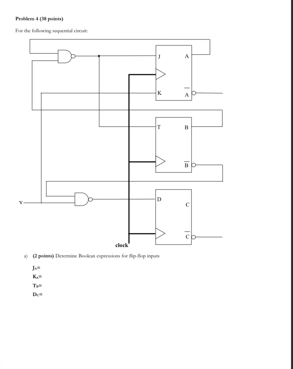Solved Problem 4 ( 38 ﻿points)clockaJA=KA=TB=DC= | Chegg.com