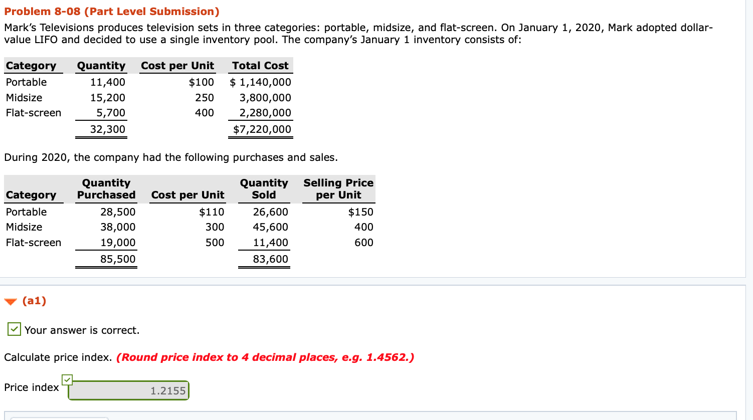 Solved Problem 8-08 (Part Level Submission) Mark's | Chegg.com