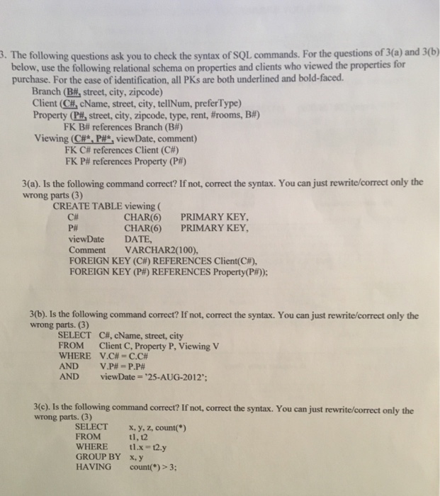Solved . The following questions ask you to check the syntax | Chegg.com