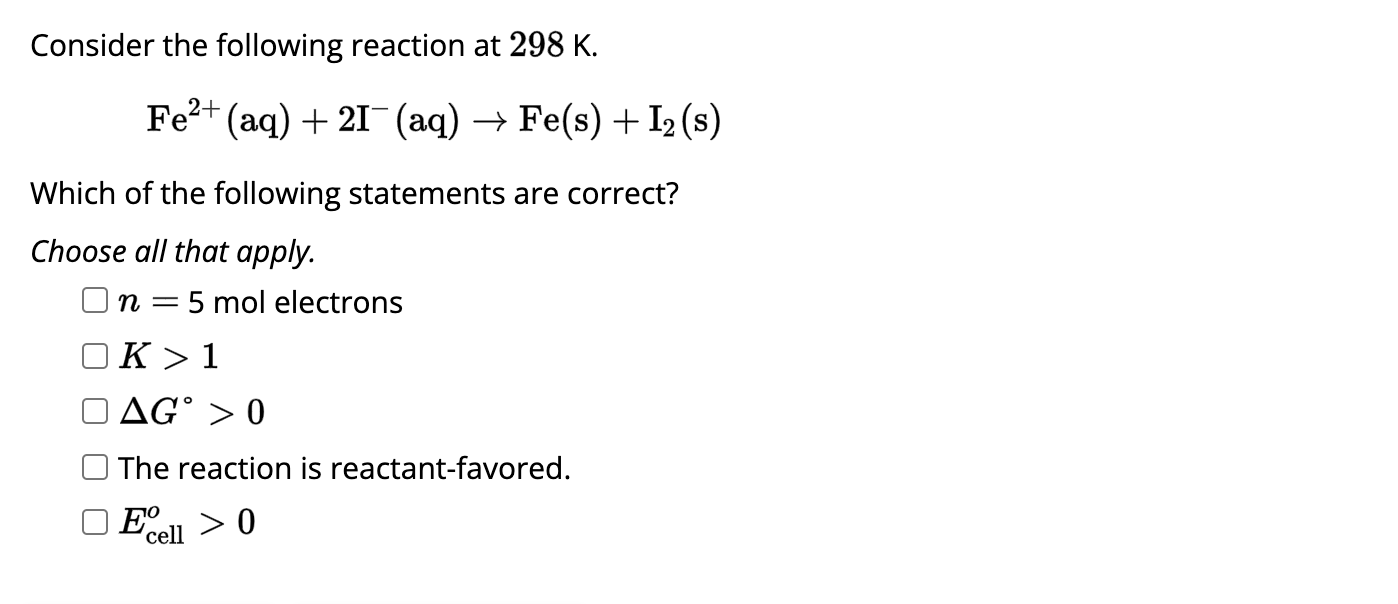Solved Consider the following reaction at 298 K. | Chegg.com