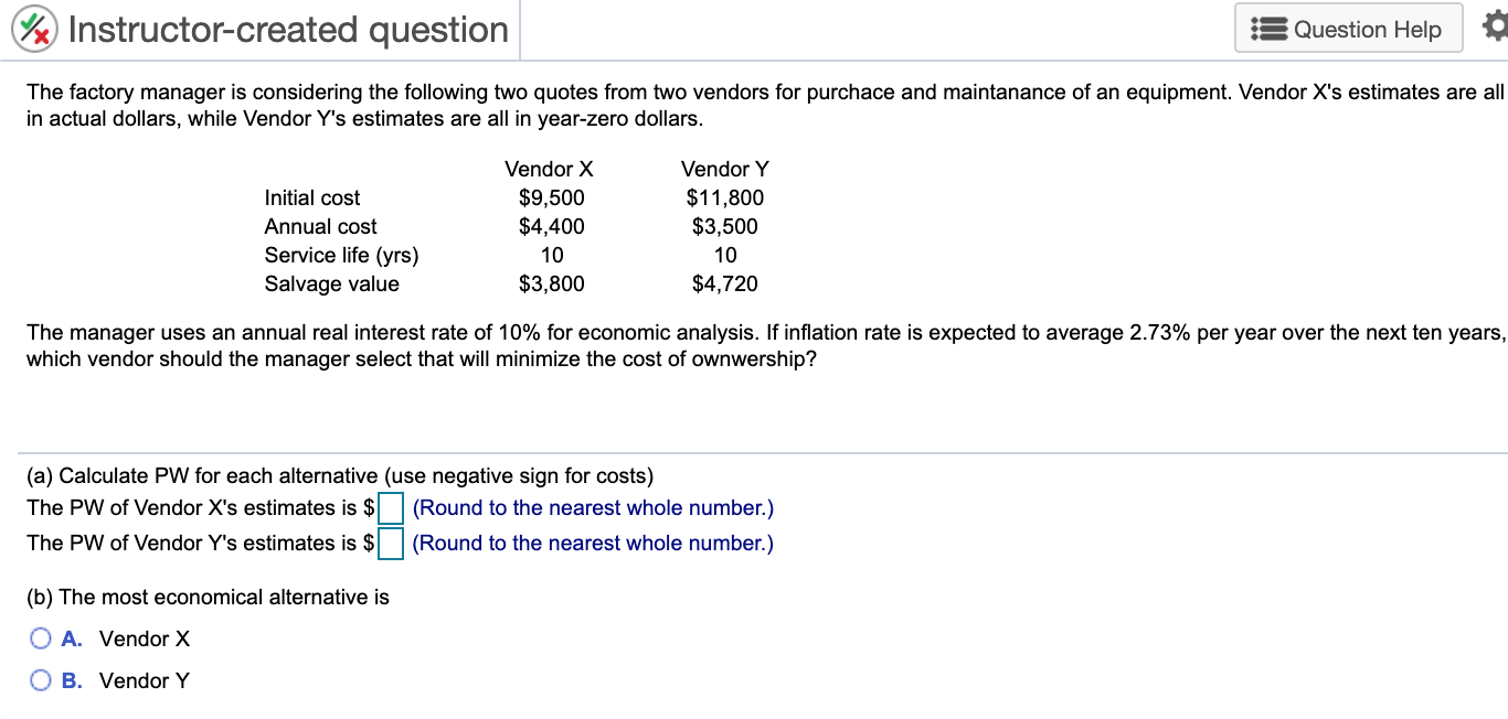 Solved 7x) Instructor-created question s Question Help The | Chegg.com