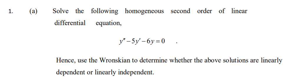 Solved 1 A Solve The Following Homogeneous Second Order 6685