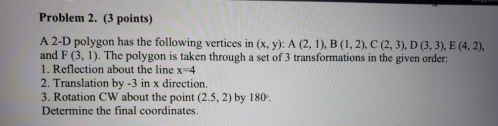 Solved Problem 2. (3 points) A 2-D polygon has the following | Chegg.com