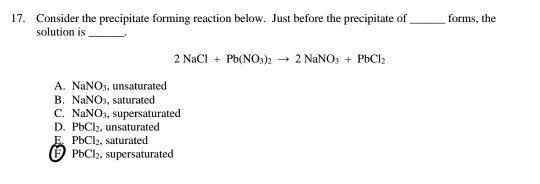 Solved 17. Consider the precipitate forming reaction below. | Chegg.com