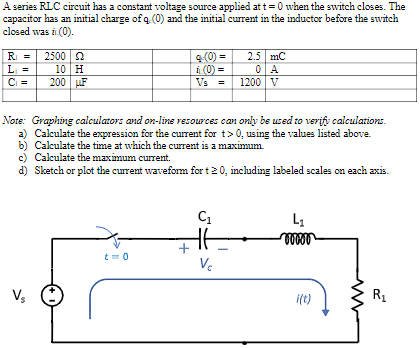 Solved A series RLC circuit has a constant vltagsource | Chegg.com