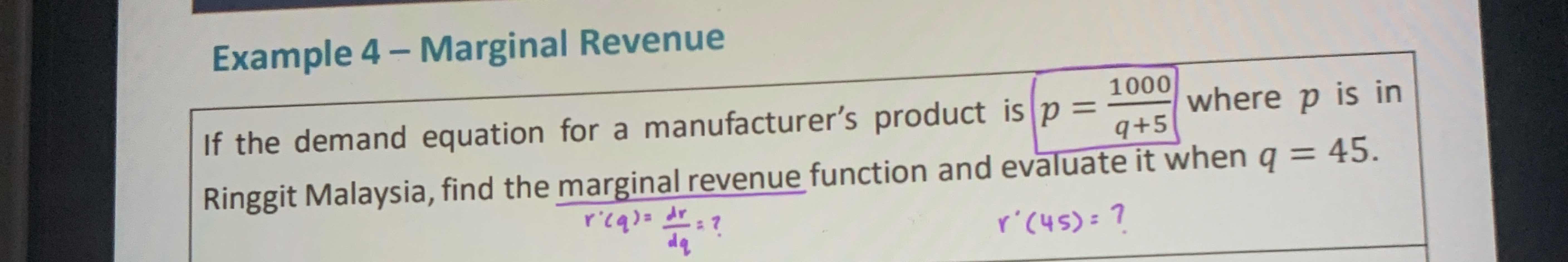 Solved Marginal Revenue-If the demand equation for a | Chegg.com