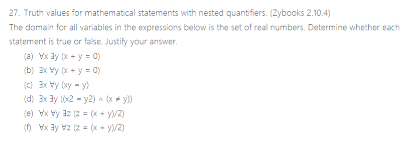 Solved 27 Truth Values For Mathematical Statements With