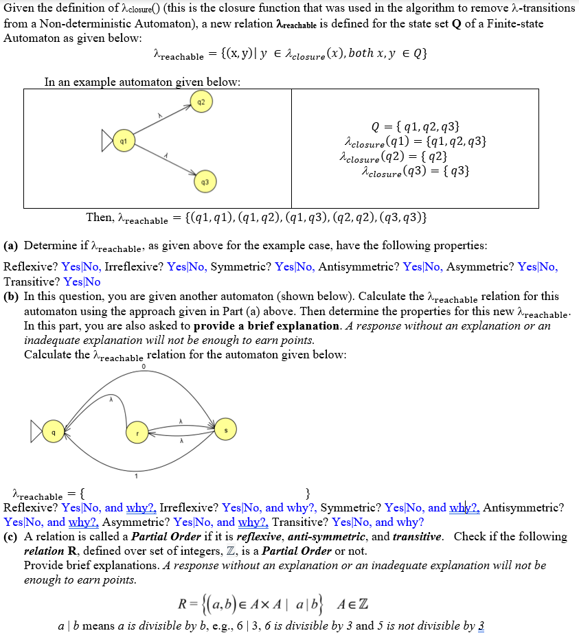 Solved from a Non-deterministic Automaton), a new relation λ | Chegg.com