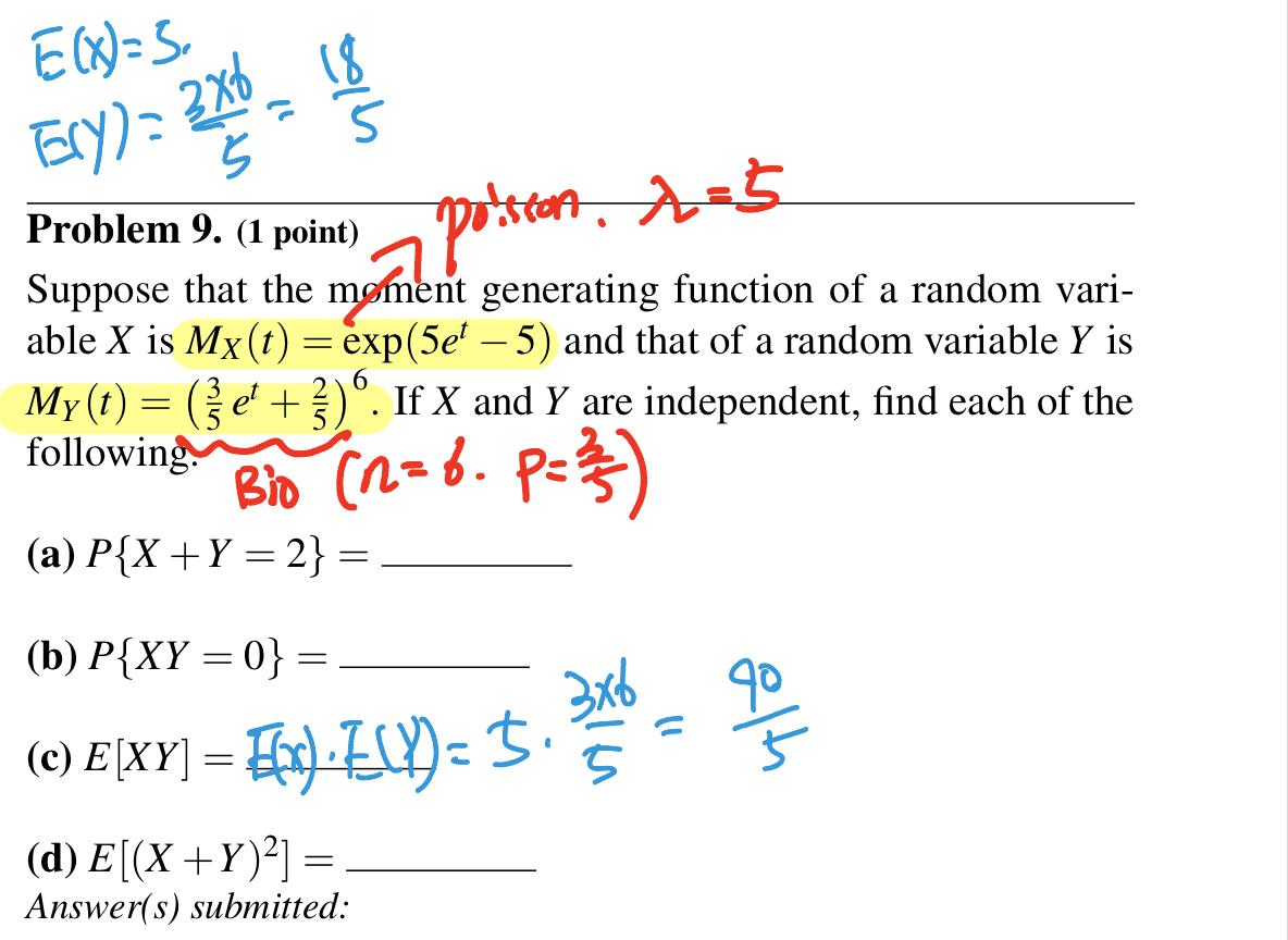 Solved E(x)=5E(y)=53x0=518 Problem 9. (1 point) Suppose that | Chegg.com
