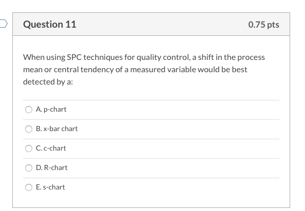 Solved Question 11 0.75 pts When using SPC techniques for | Chegg.com