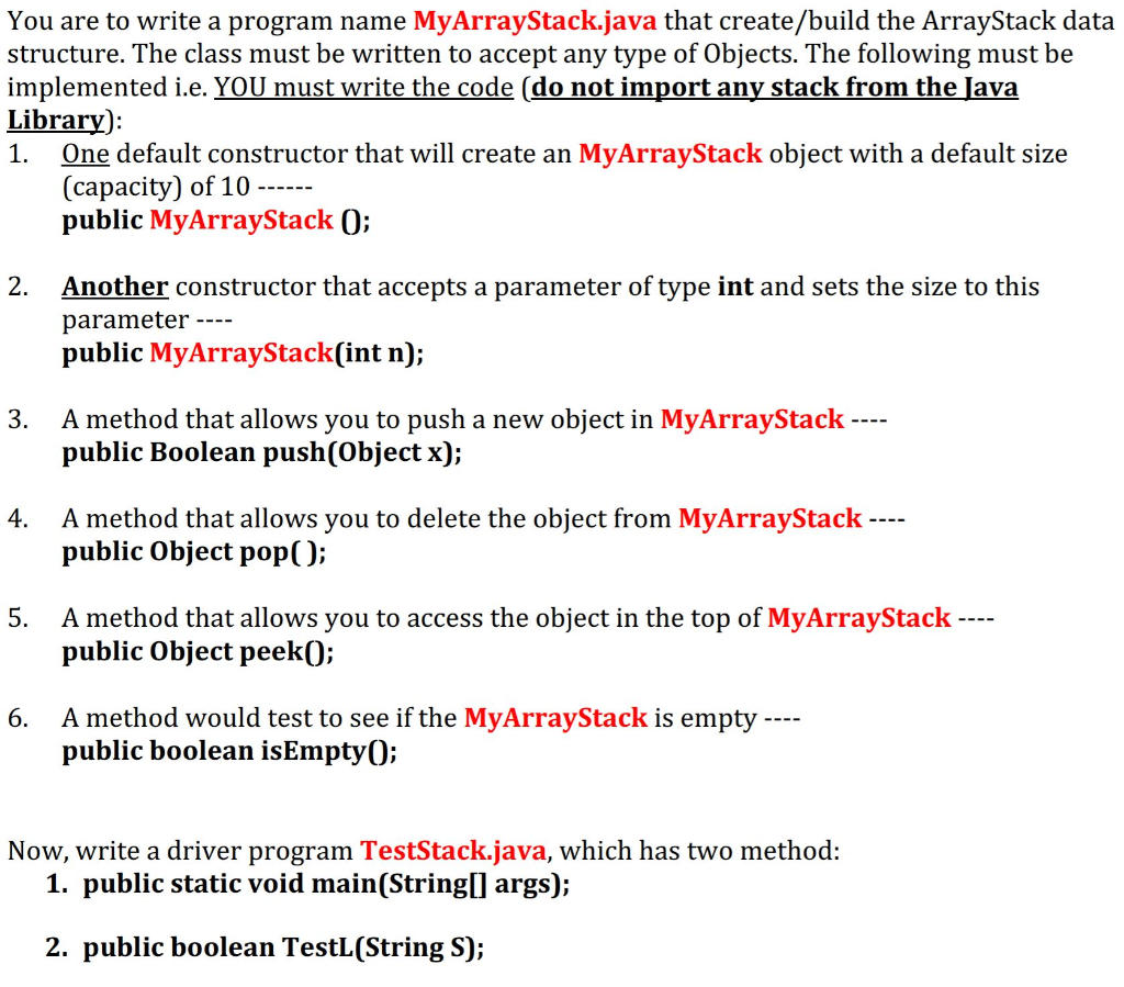 Solved You are to write a program name MyArrayStack.java | Chegg.com
