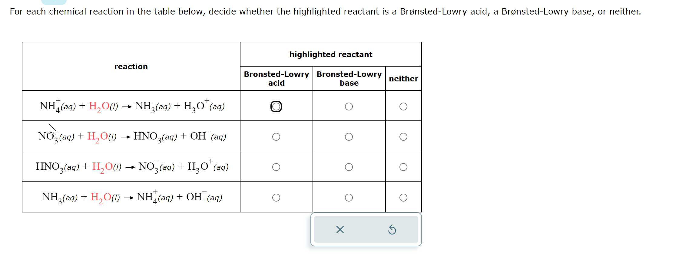 Solved For each chemical reaction in the table below, decide | Chegg.com
