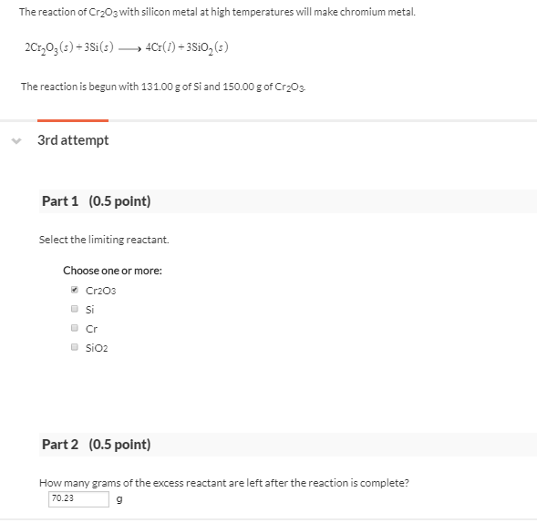 Solved The reaction of Cr203with silicon metal at high | Chegg.com