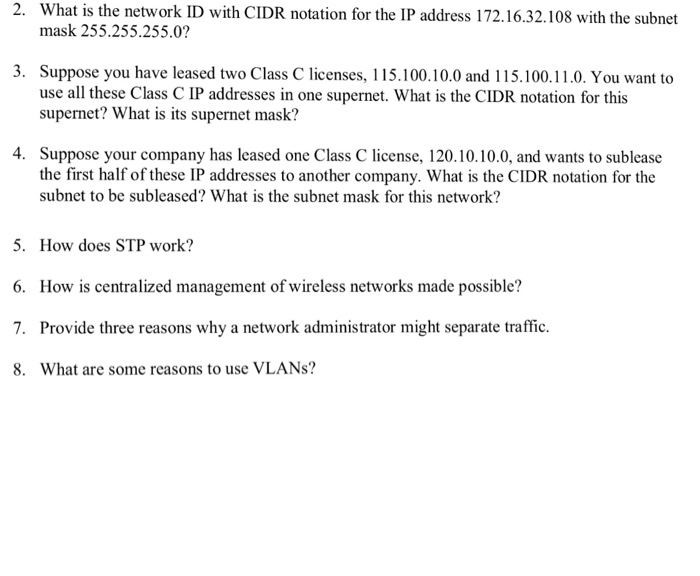 Solved 2. What is the network ID with CIDR notation for the | Chegg.com