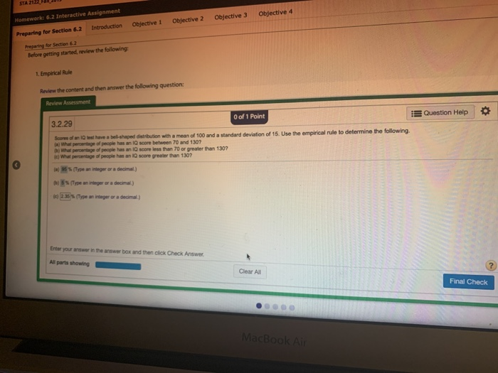 Solved STA 12 Homework: 6.2 Interactive Assignment Objective | Chegg.com