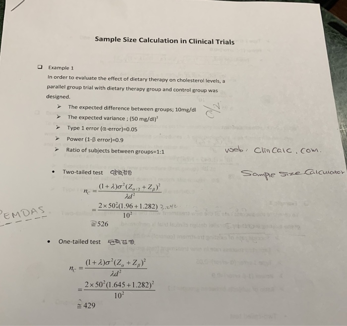 Sample Size Calculation in Clinical Trials O Example | Chegg.com