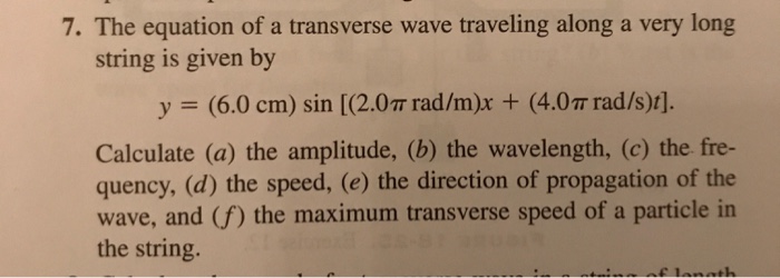Solved The equation of a transverse wave traveling along a | Chegg.com
