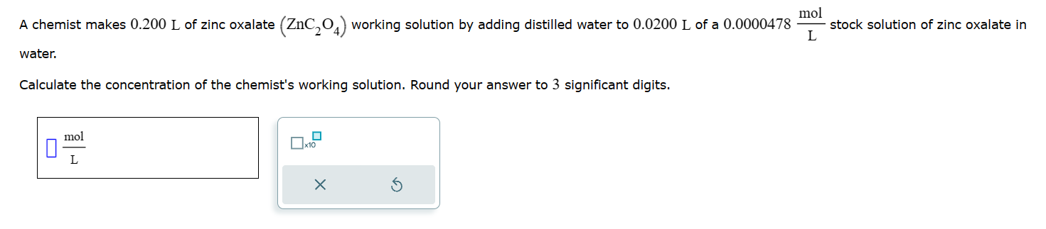 Solved A chemist makes 0.200 L of zinc oxalate (ZnC2O4) | Chegg.com