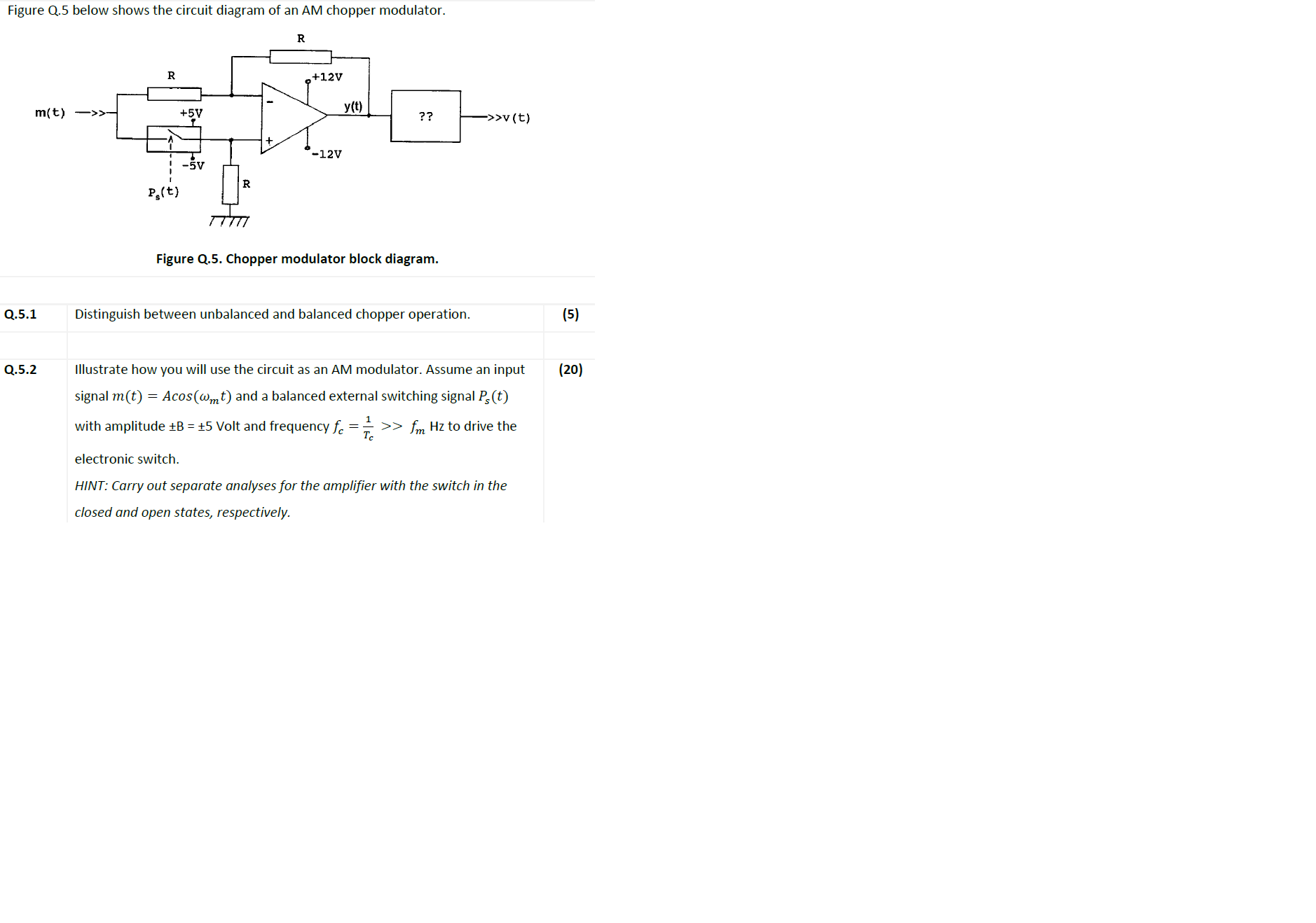 Solved Figure Q .5 below shows the circuit diagram of an AM | Chegg.com