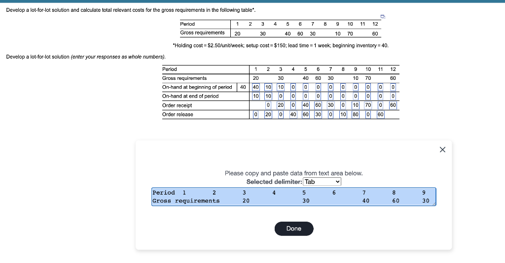 Solved Develop a lot-for-lot solution and calculate total | Chegg.com