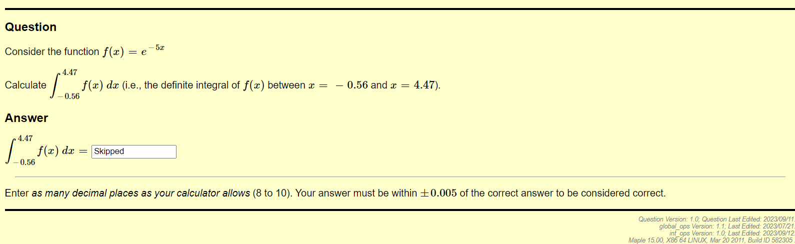 Solved Consider the function f(x)=e−5x Calculate | Chegg.com