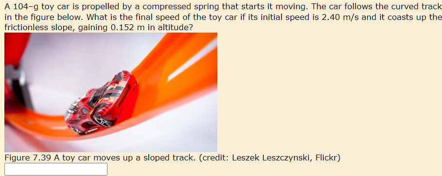 Solved A 104-g toy car is propelled by a compressed spring | Chegg.com