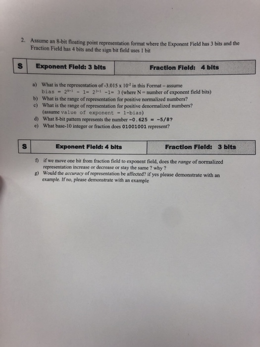 Assume an 8-bit floating point representation format | Chegg.com