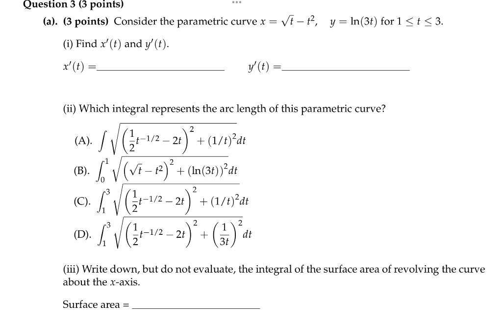 Solved (a). (2 points) Write the parametric equations in the | Chegg.com