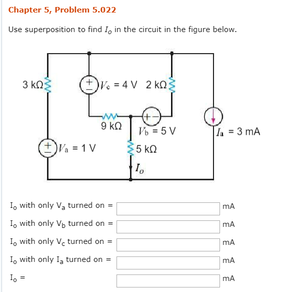 Solved Chapter 5, Problem 5.022 Use superposition to find Io | Chegg.com