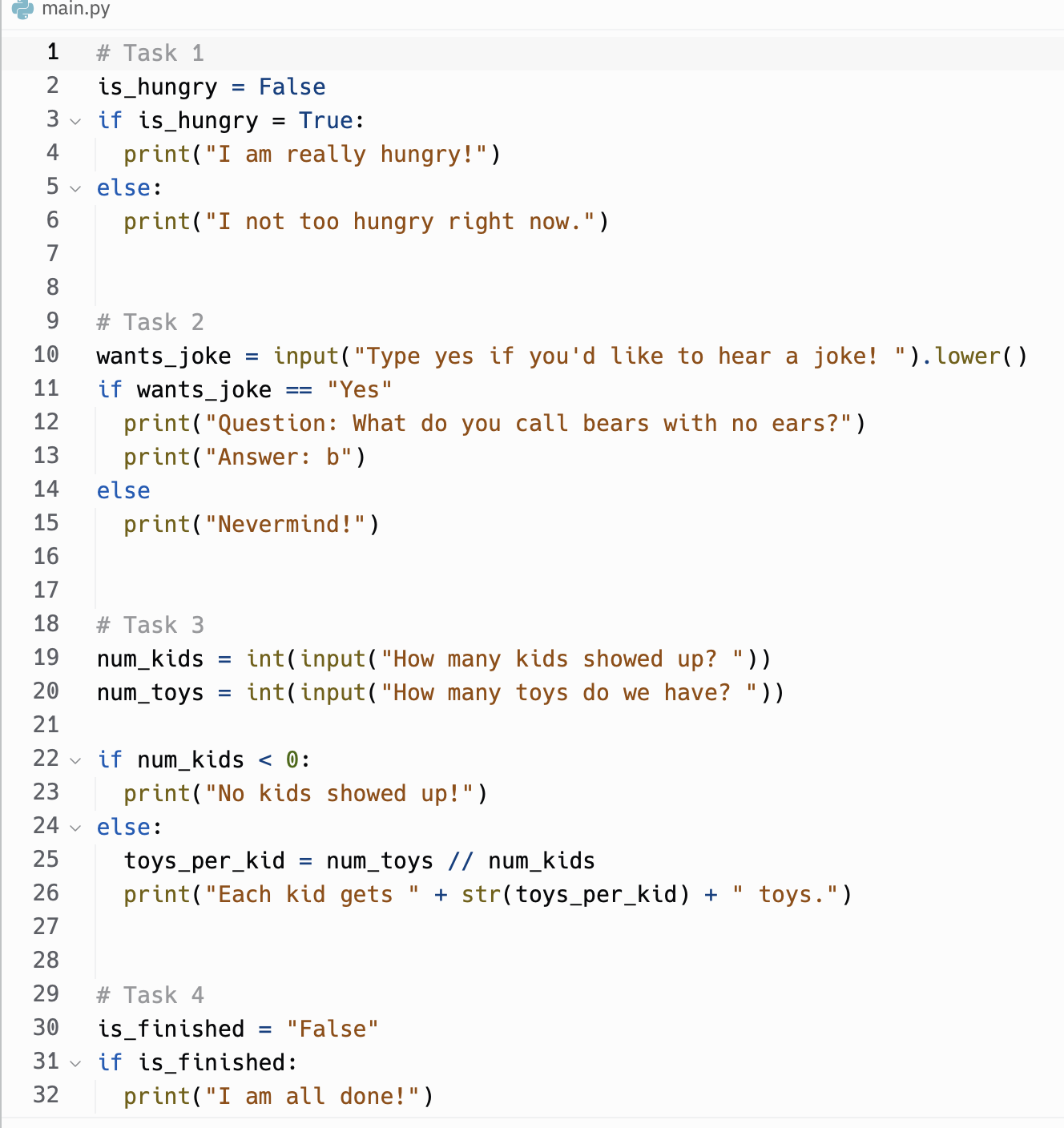 Solved main.py\#\# Debugging Tasks : Each task contains some | Chegg.com