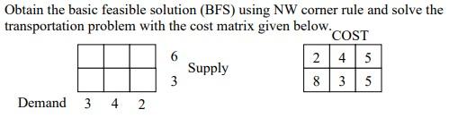 Solved Obtain the basic feasible solution (BFS) using NW | Chegg.com
