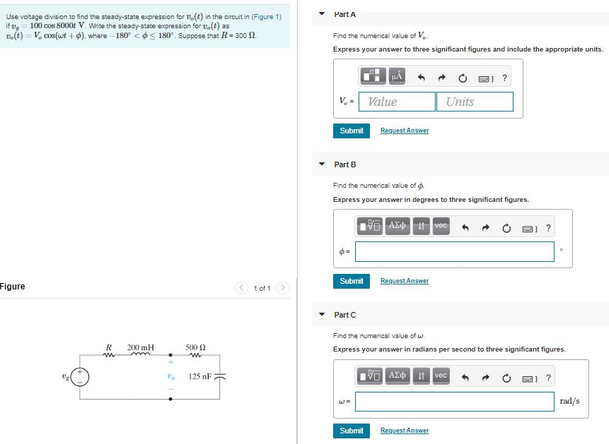 Solved Use Voltage Division To Find The Steady state Chegg