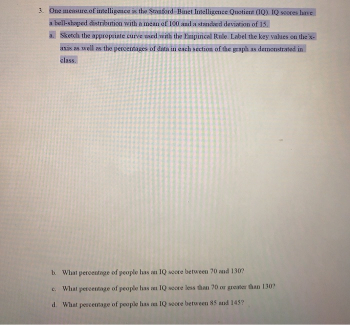 Solved 3. One measure. of intelligence is the Stanford-Binet | Chegg.com