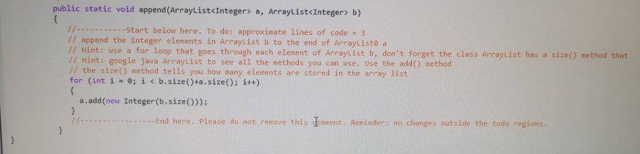 Solved public static void append(ArrayList a, ArrayList b) | Chegg.com